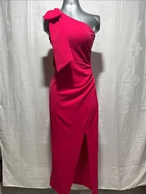 PrettyGarden | Dresses | Oneshoulder Raspberry Pink Evening Dress With ...